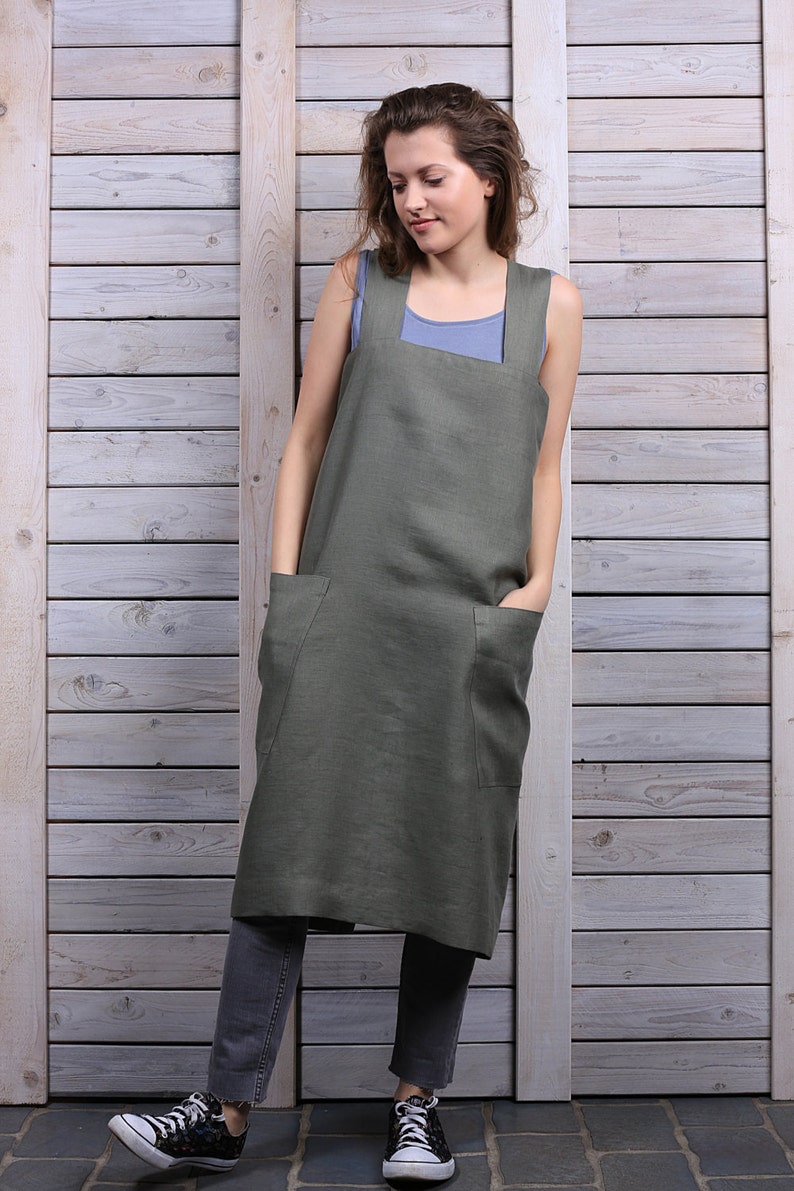Cross Back Apron / Work Dress / Japanese Style Apron / Sage - Etsy