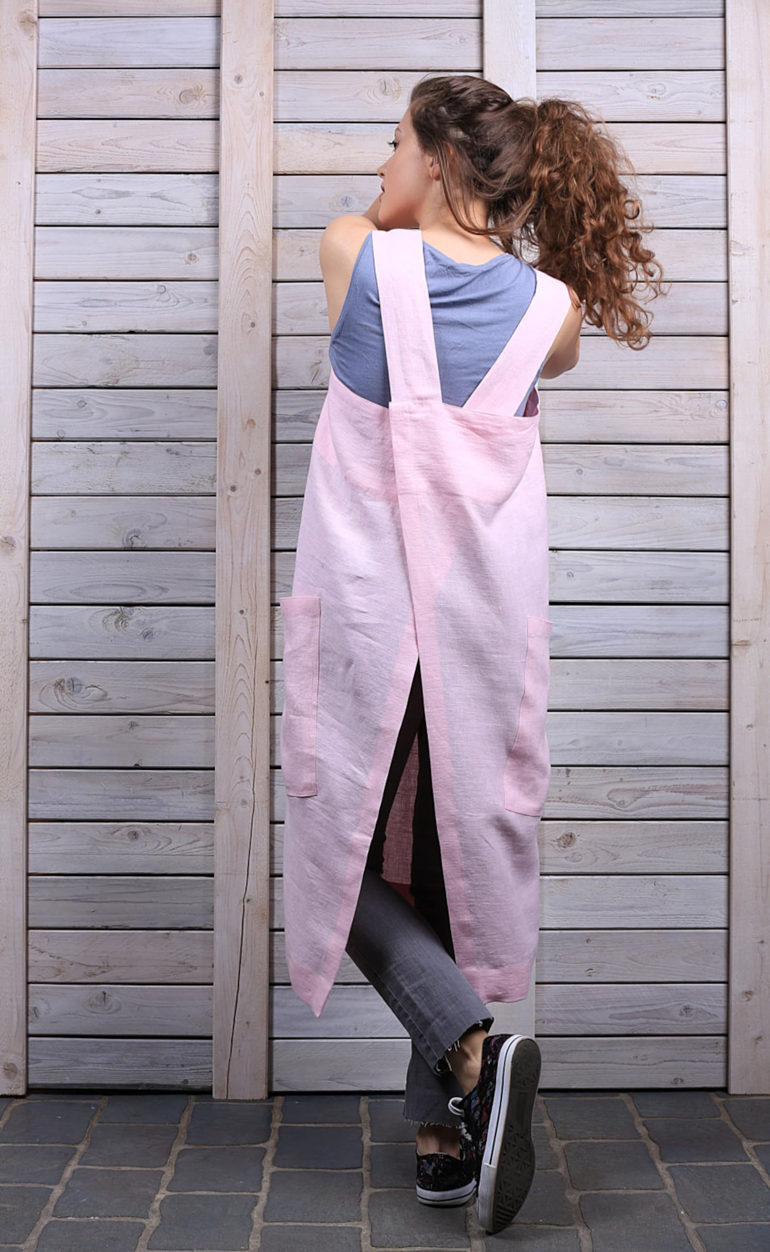 Elegant Linen Apron / Linen Pinafore Dress / Japanese Apron / | Etsy