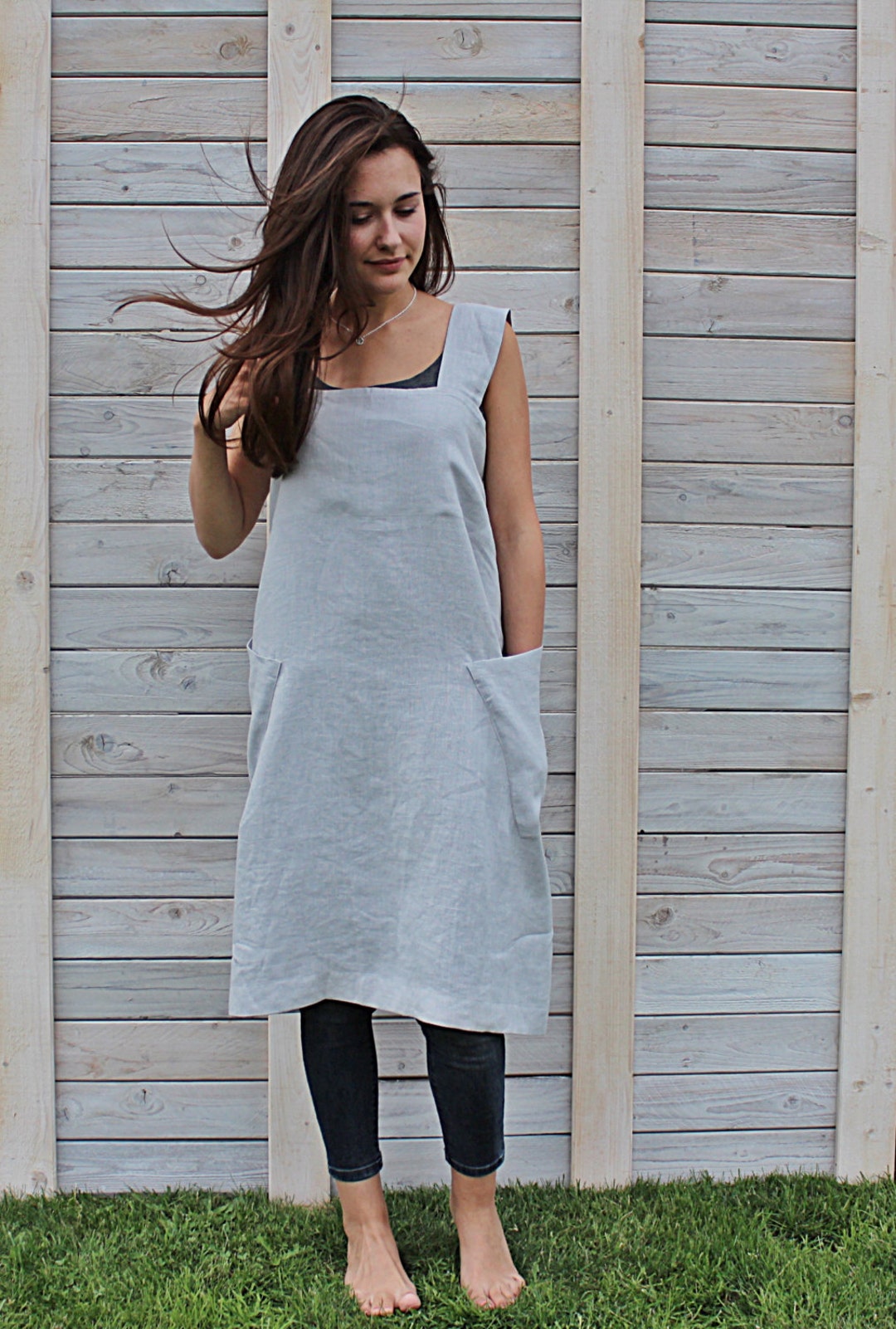 Japanese Apron / Pocket Linen Apron / Pinafore/ Greyish Blue - Etsy