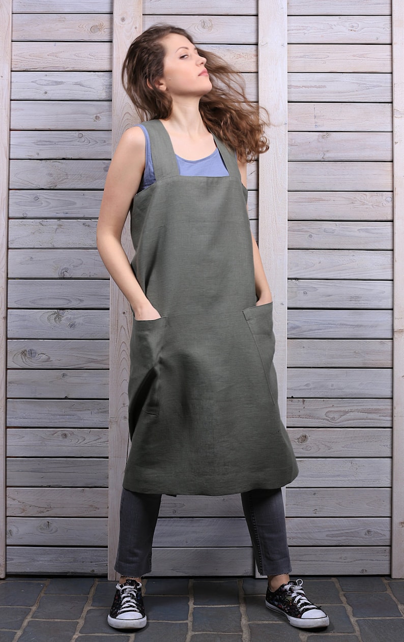 Cross Back Apron / Work Dress / Japanese Style Apron / Sage - Etsy