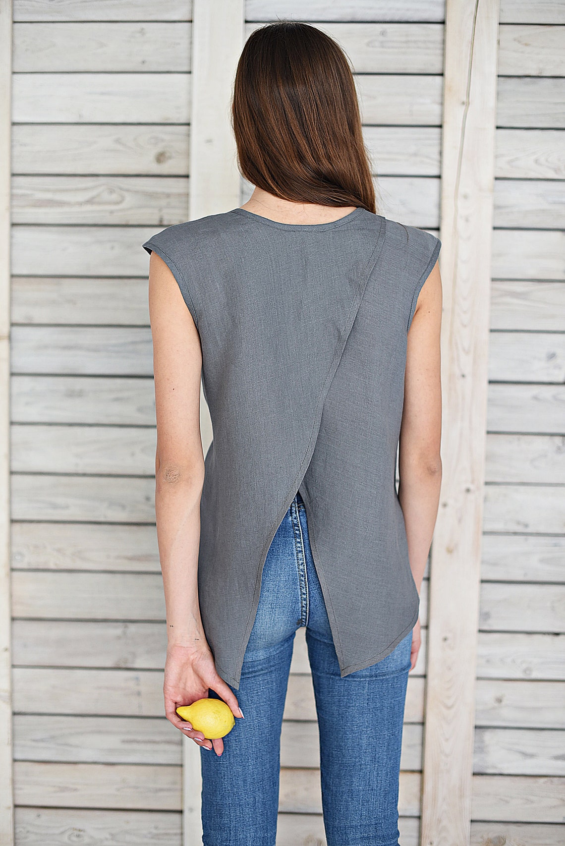 Linen Split Back Blouse / Linen Sleeveless Tank Top / Summer Blouse ...