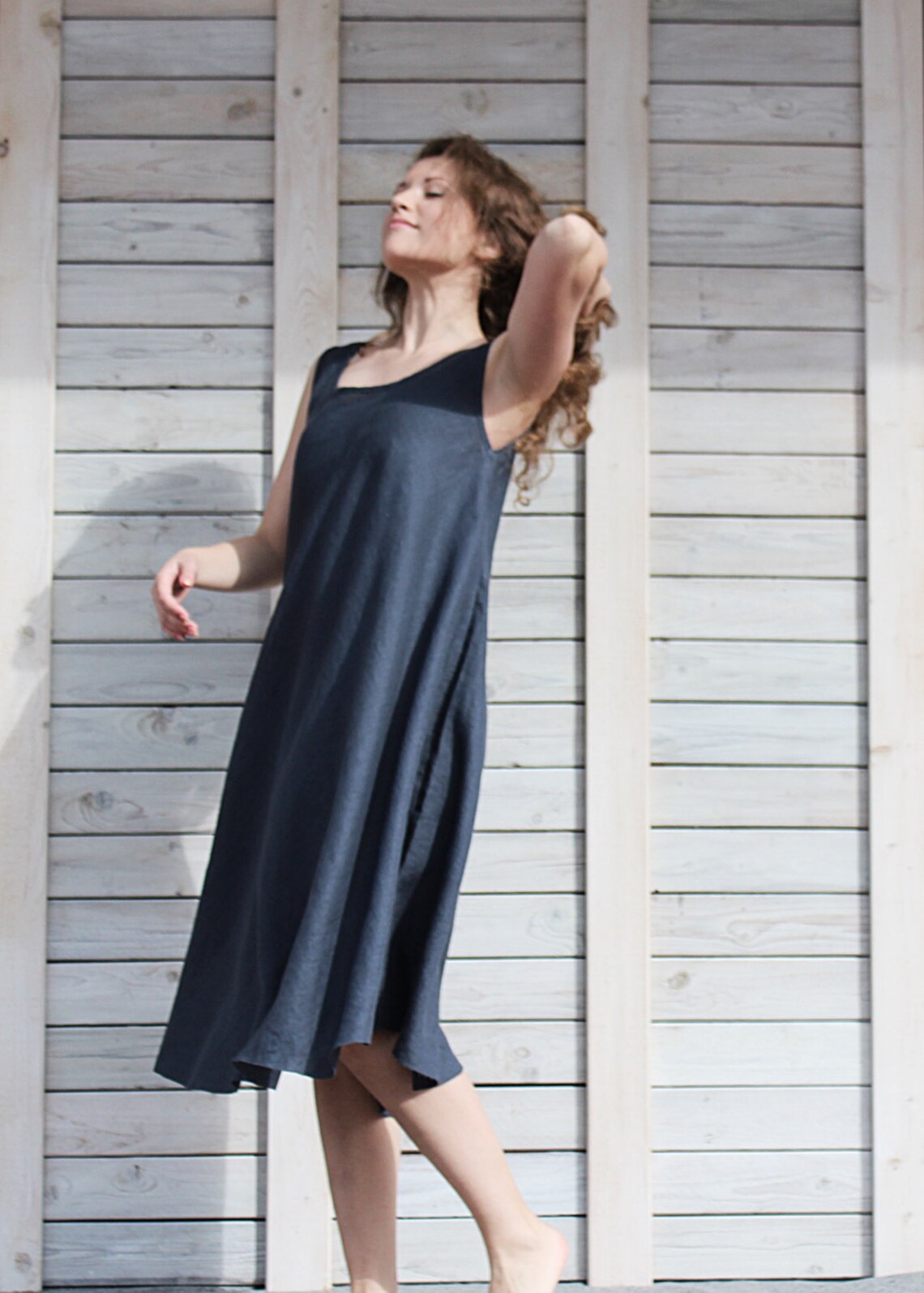 Linen Swing Summer Dress Sleeveless Dress Loose Fit Day Etsy