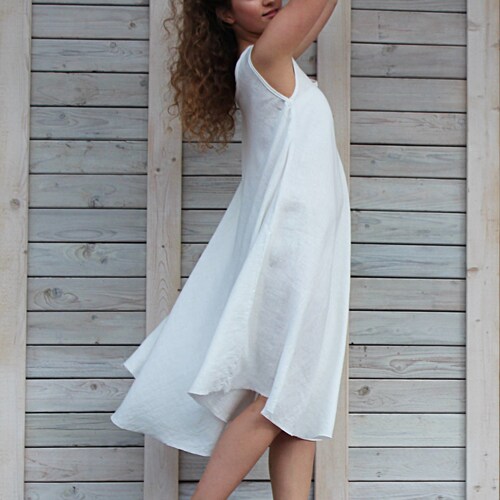 Linen Swing Summer Dress Sleeveless Dress Loose Fit Day Etsy