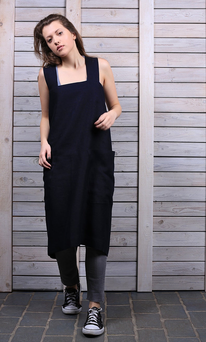 Pinafore Dress / Retro Style Apron / Pocket Linen Apron / Deep | Etsy