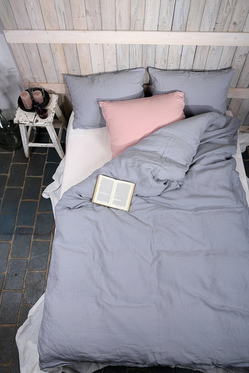 Linen Duvet Cover in Light Gray Color / Linen Bedding / Custom Size ...