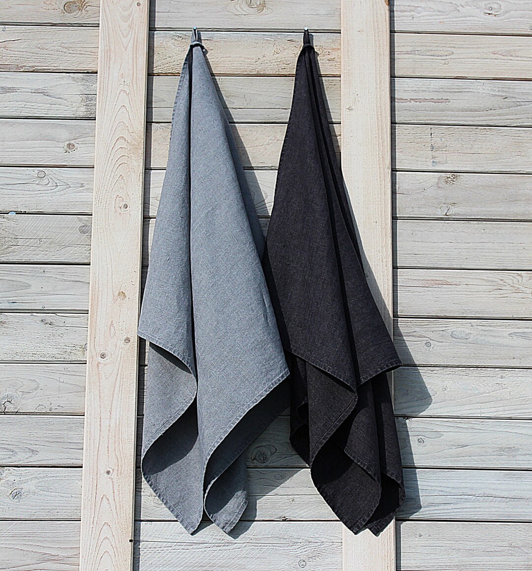 Linen Bath / Hand / Face Towels. Set of 2. Ash Grey/charcoal. Hand Made ...