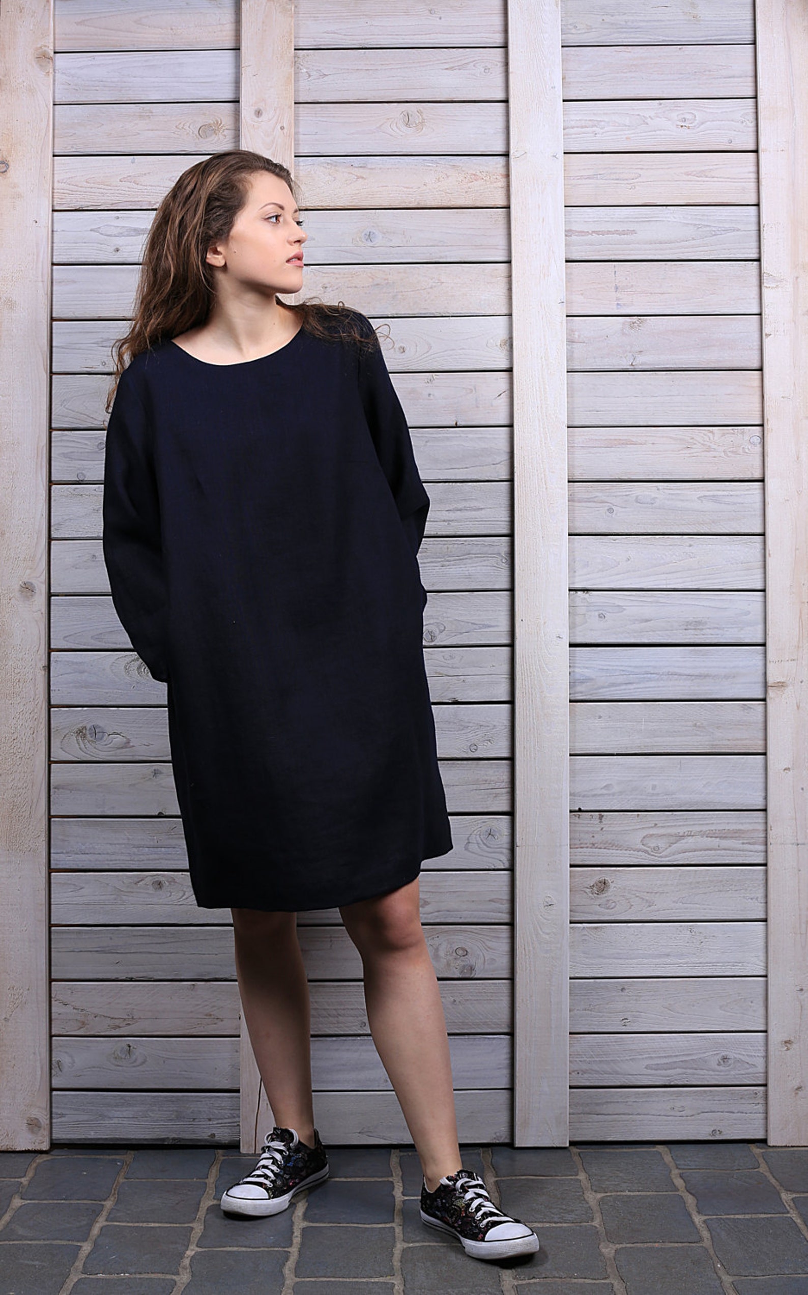 Casual Linen Dress / Linen Mini Dress / Linen Dress With Long | Etsy