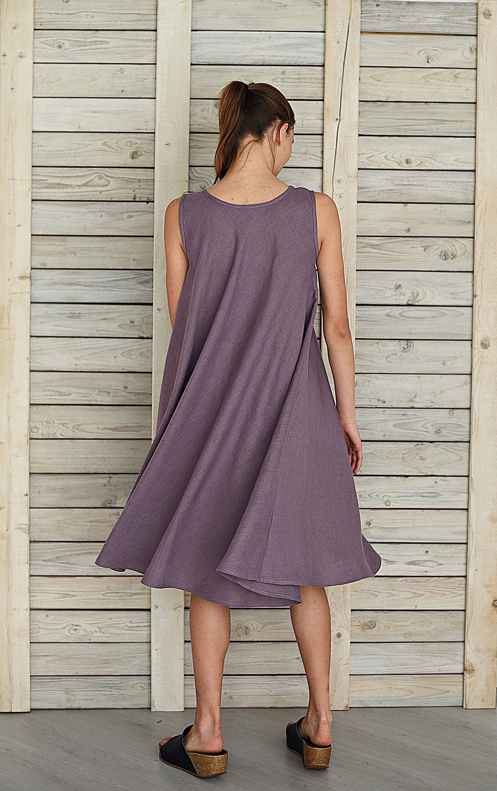 Loose Fit Day Dress Linen Swing Summer Dress Sleeveless Etsy