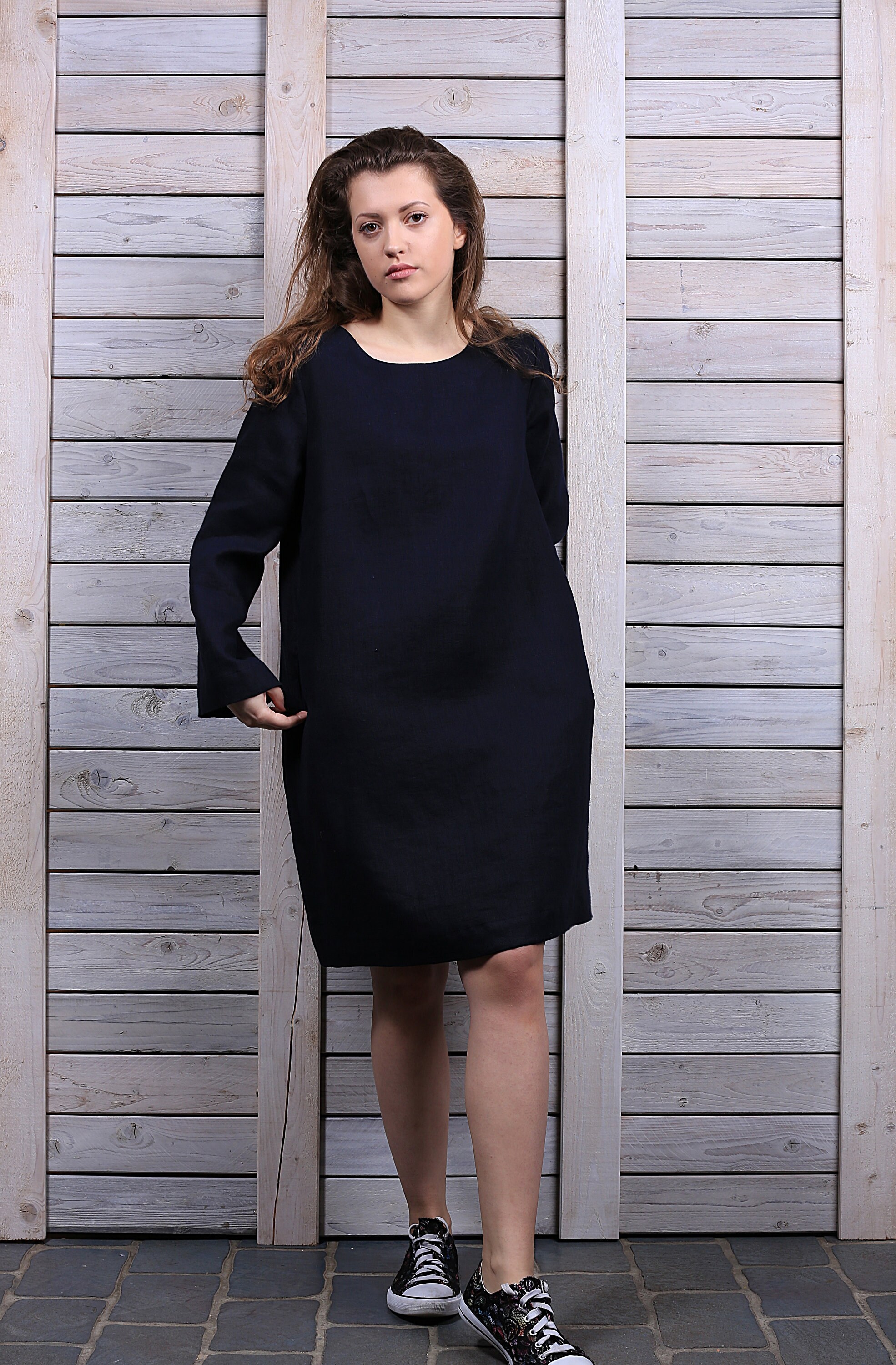 Casual Linen Dress / Linen Mini Dress / Linen Dress With Long | Etsy