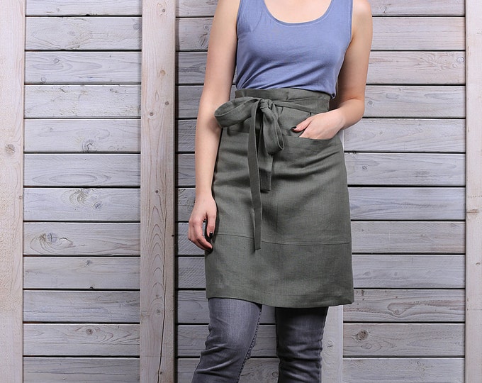 Long Linen Apron, Linen Apron, Half Apron, Natural Flax Aprons, Cooking ...