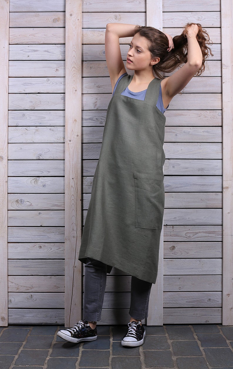 Cross Back Apron / Work Dress / Japanese Style Apron / Sage - Etsy