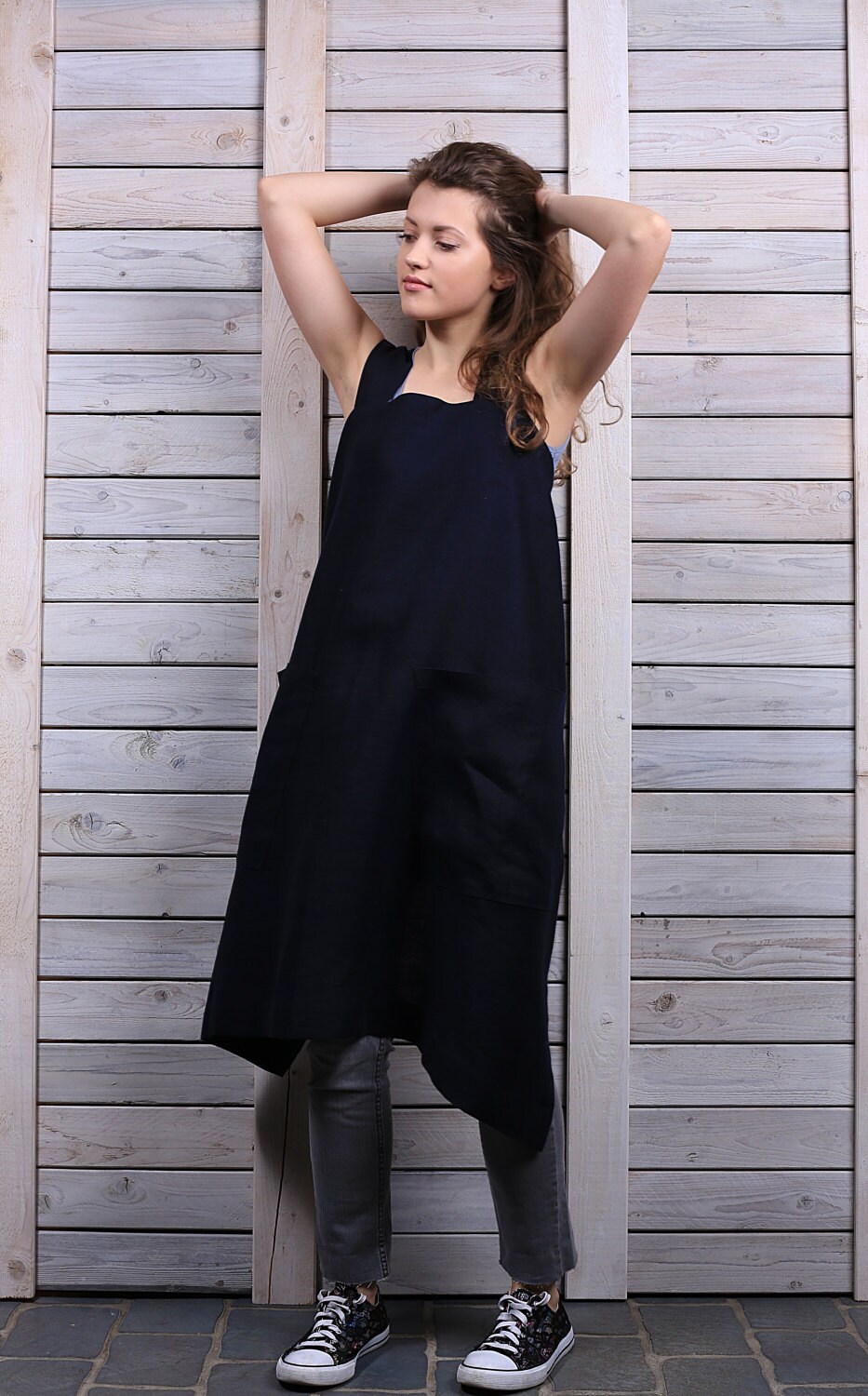 Pinafore Dress / Retro Style Apron / Pocket Linen Apron / Deep | Etsy