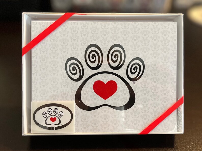 Note Cards - Pet Notecard - Swirl Paw Print With Heart - Pet Lover ...