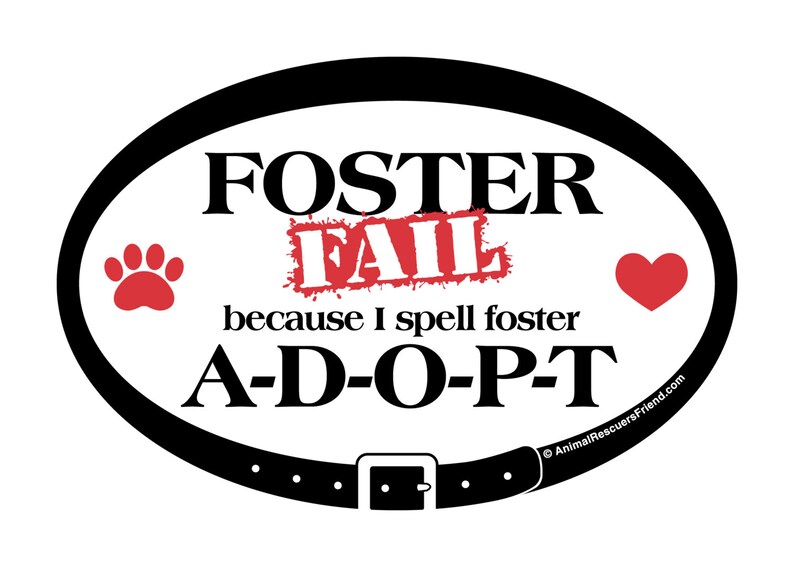 DECAL - Foster Fail - Adopt a Dog Cat- Euro Pet 4x6 Oval Outdoor Car ...
