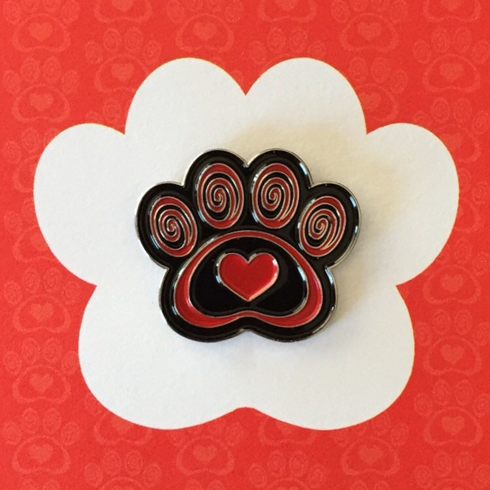 PIN Heart & Swirl Paw Print Enamel Lapel Pin Dog Brooch | Etsy