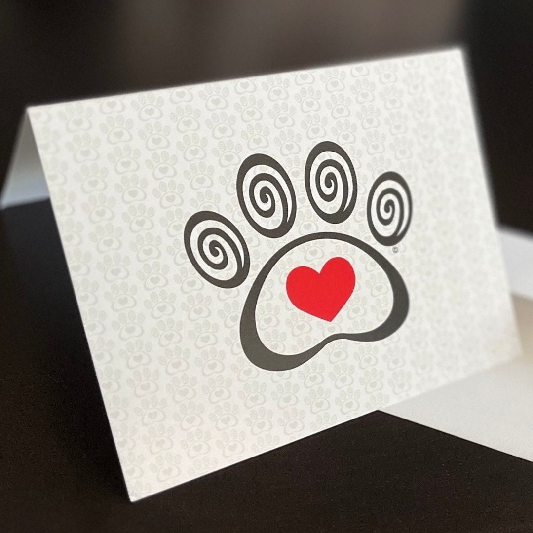 Note Cards - Pet Notecard - Swirl Paw Print With Heart - Pet Lover ...