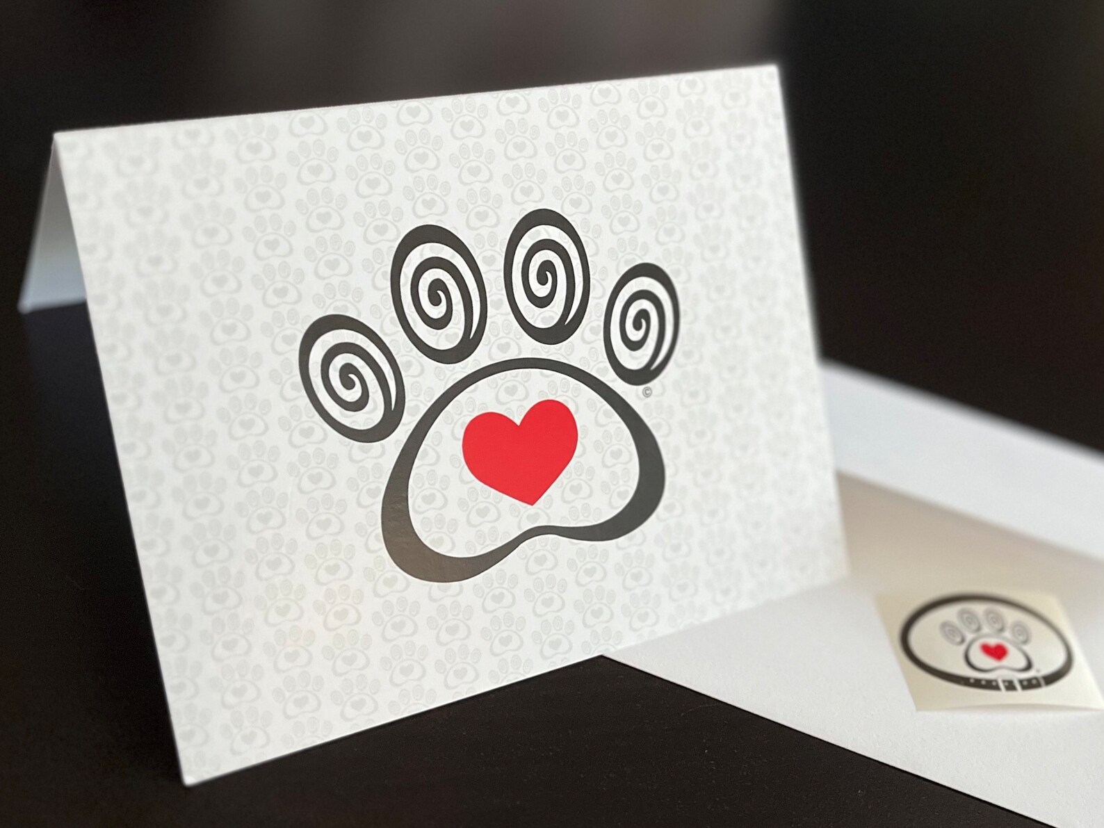 Note Cards Pet Notecard Swirl Paw Print With Heart Pet Lover Stationery ...