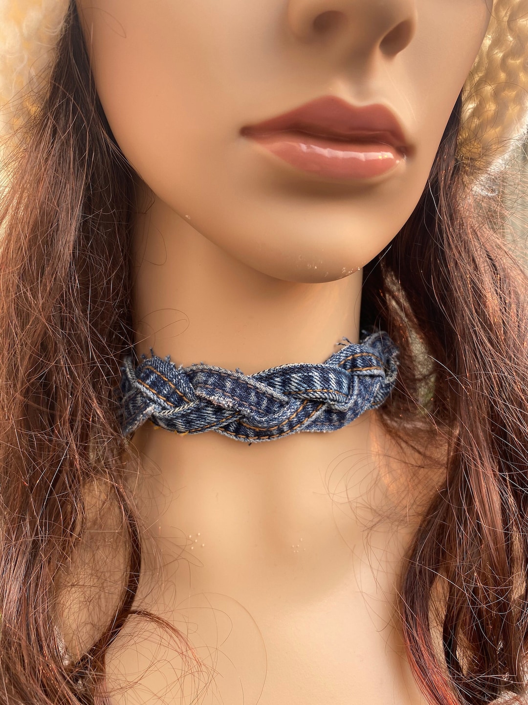 Denim Choker Upcycled Denim Braided Blue Denim Choker Handmade Denim ...