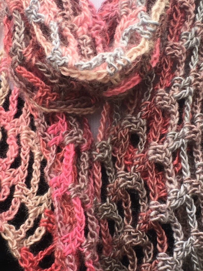 Multi Color Knit Scarf, Pink Handmade Crochet Scarf, Open Weave Crochet ...