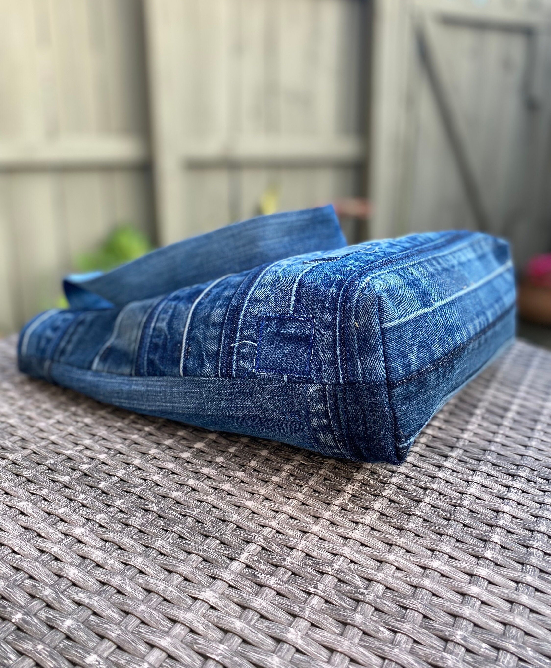 Denim Tote Handmade Denim Waistband Shoulder Bag Blue Jean Bag Roomy ...