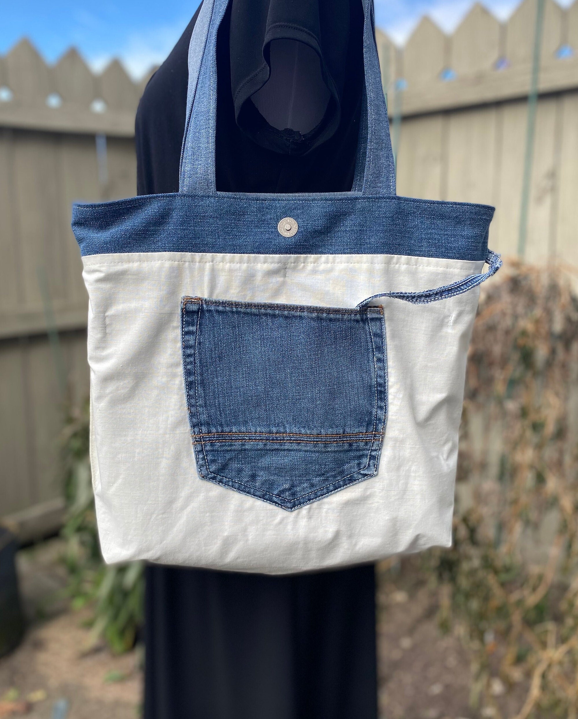 Denim Tote Upcycled Denim Shoulder Bag Lined Tote Magnetic - Etsy