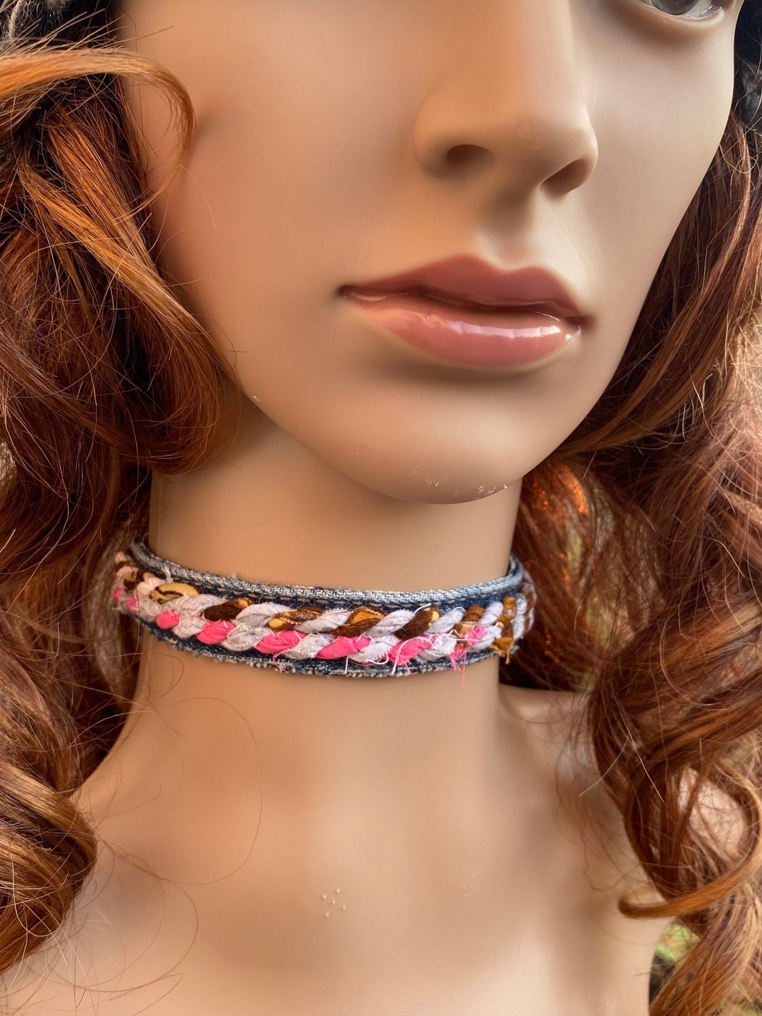 Denim Choker Upcycled Denim Handmade Colorful Choker Twisted Fabric ...