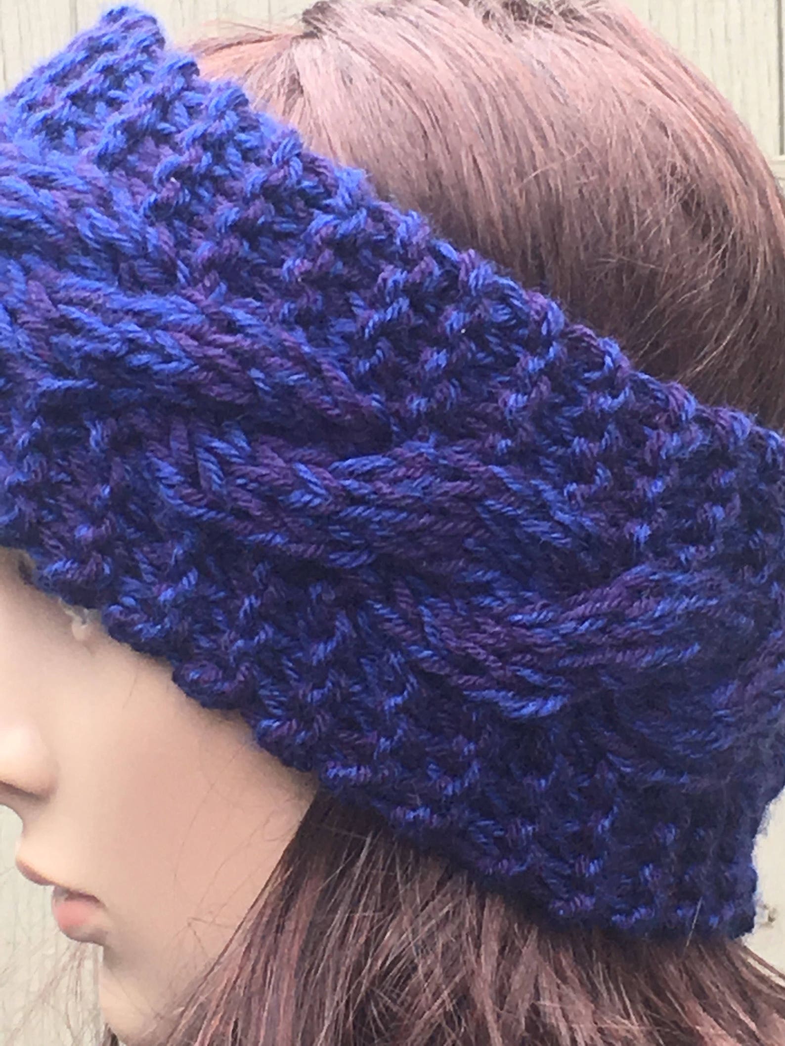 Cable Knit Ear Warmer, Hand Knit Ear Warmer, Purple Headband, Blue Ear ...