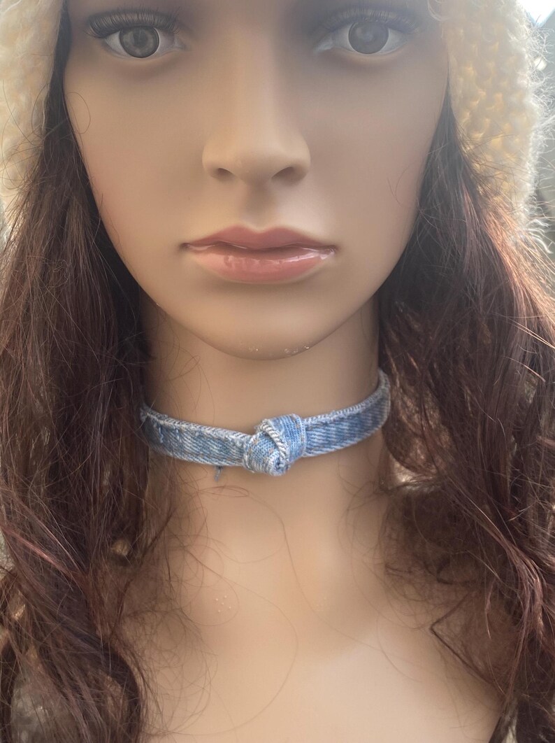 Denim Choker Light Blue Upcycled Denim Choker Repurposed Denim Necklace ...