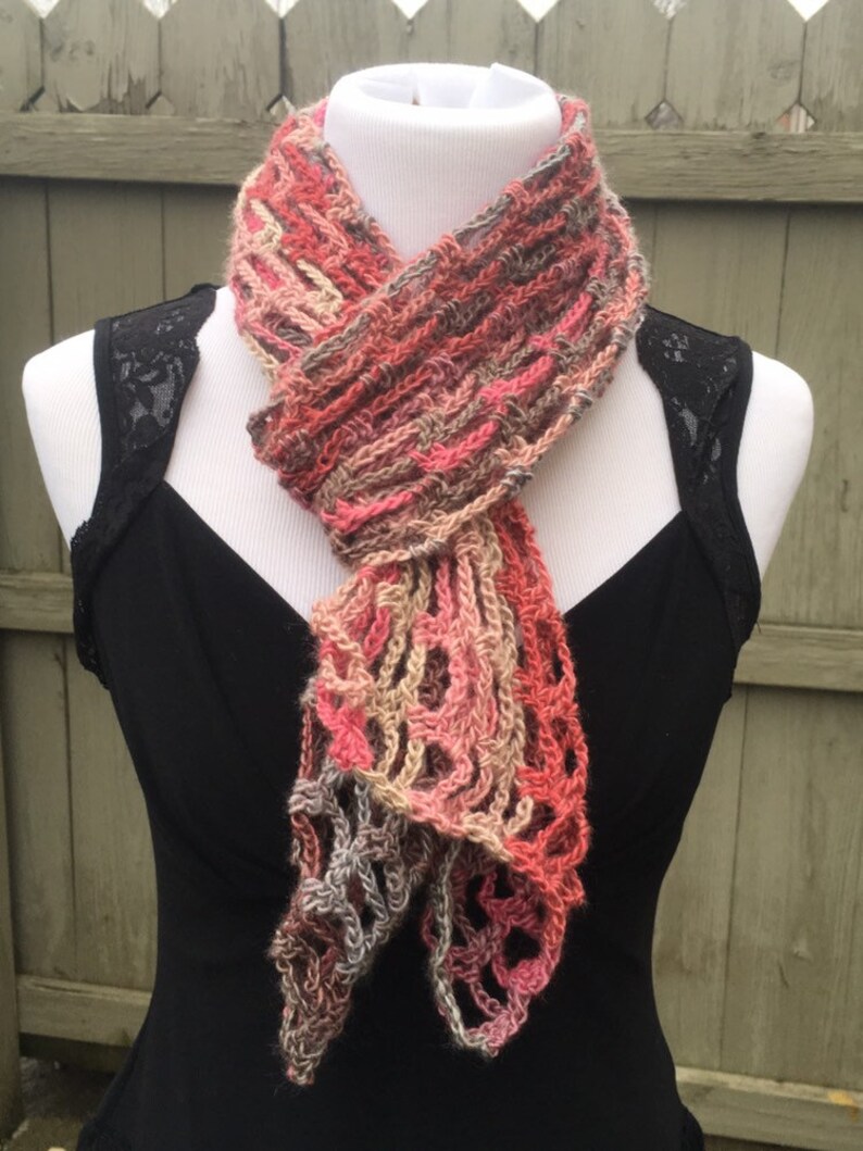 Multi Color Knit Scarf, Pink Handmade Crochet Scarf, Open Weave Crochet ...