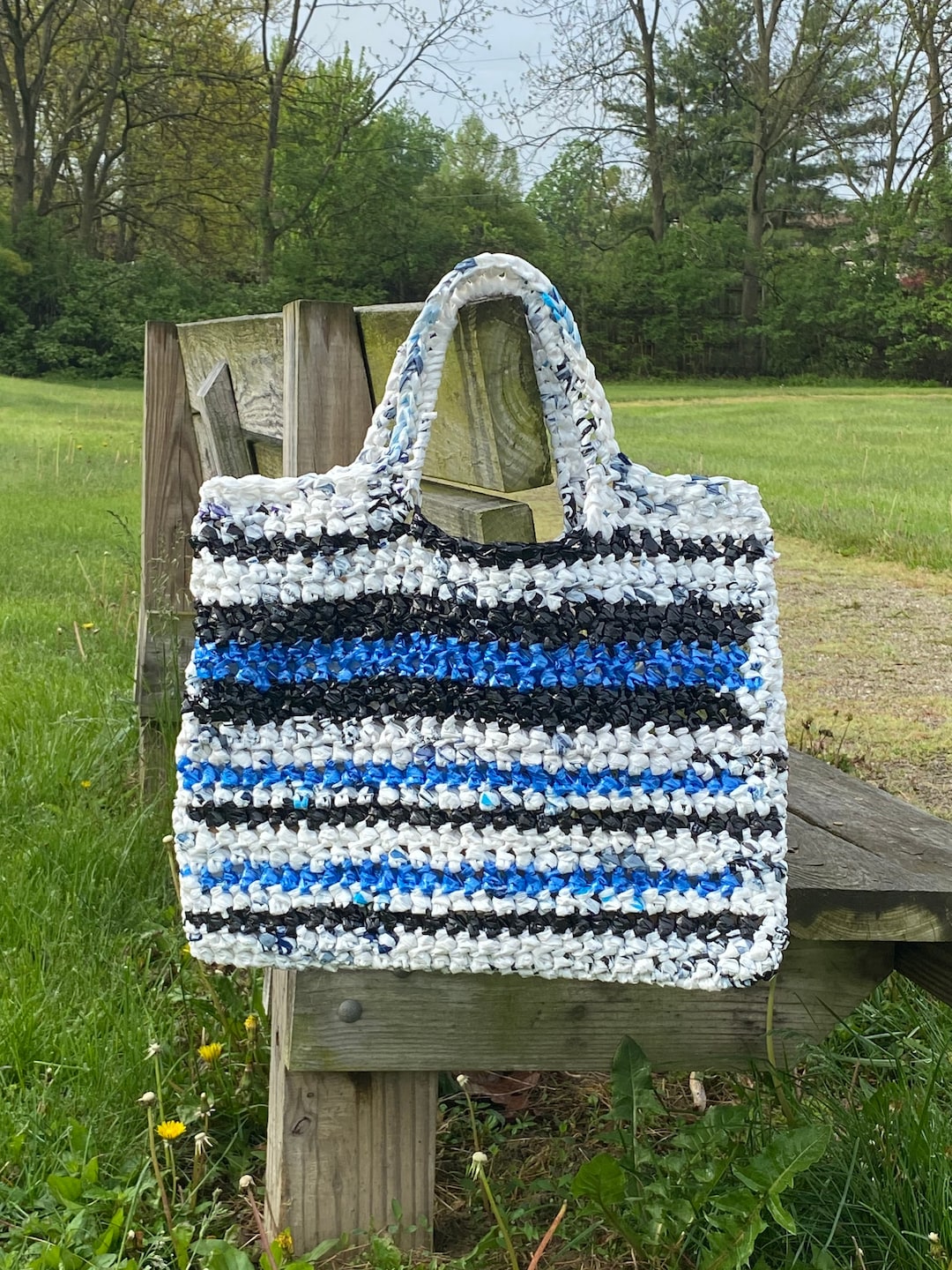 Plarn Tote Reusable Grocery Bag Crochet Plarn Tote Handmade Tote ...