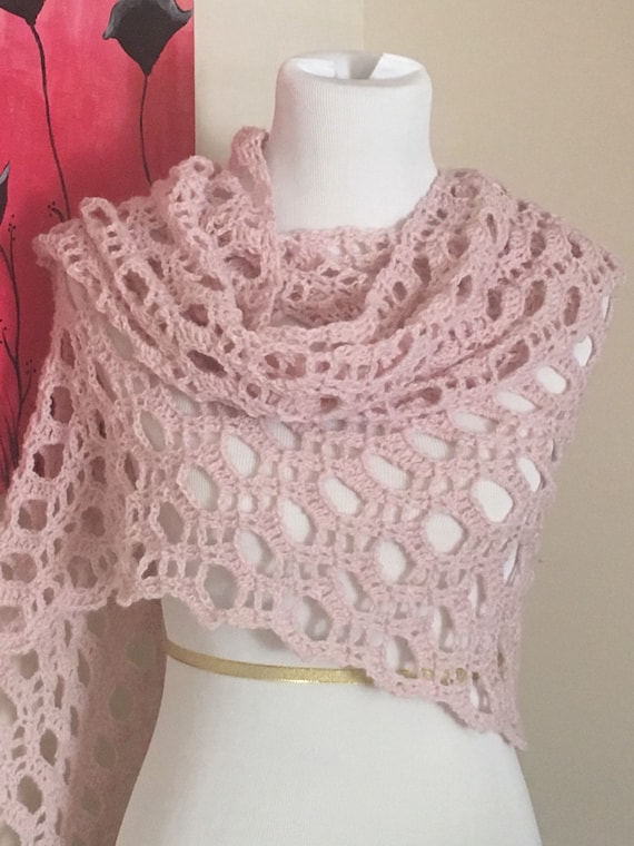 Pink Crochet Shawl Pink Crochet Wrap Filet Crochet Shawl - Etsy