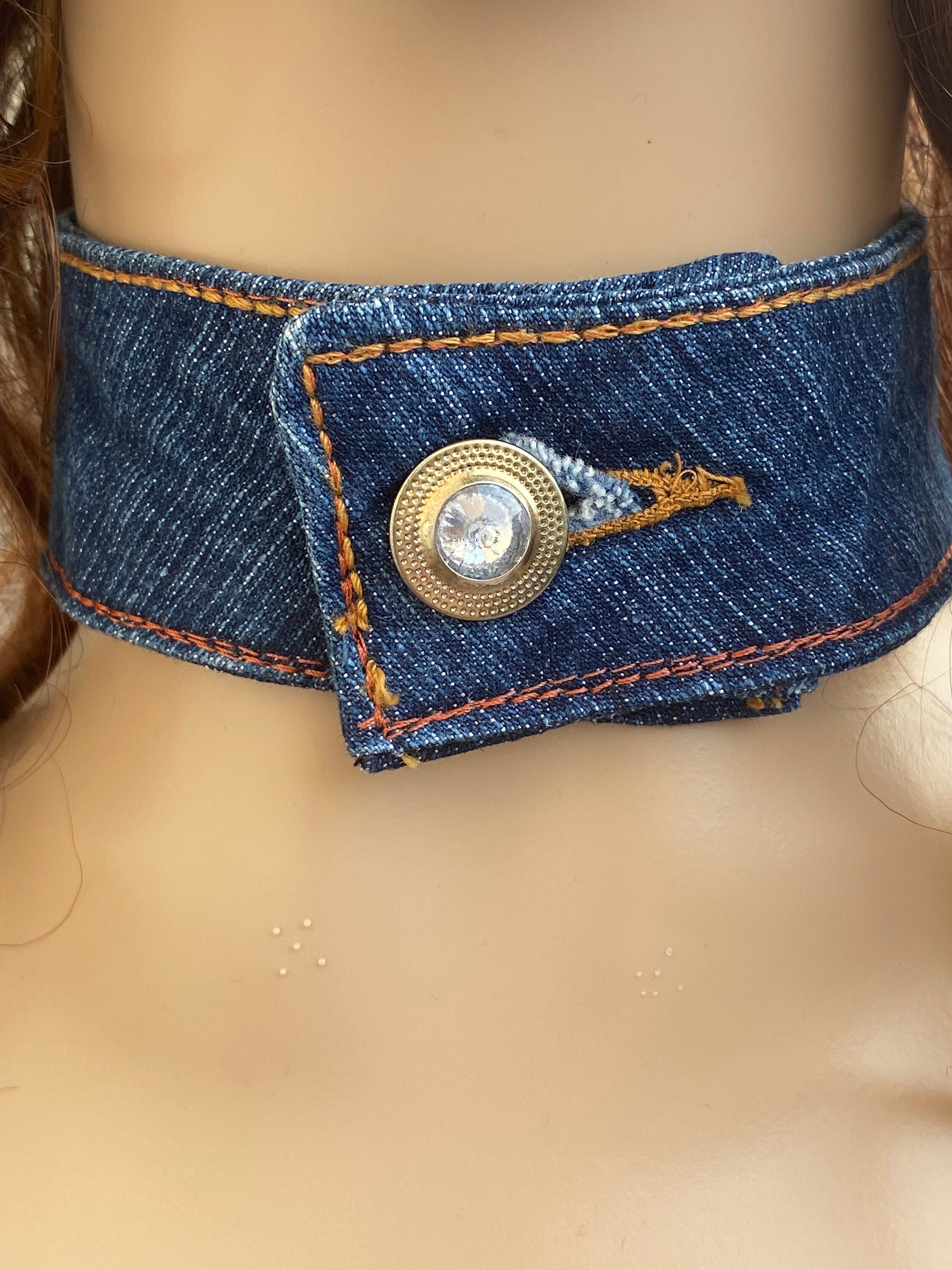 Denim Choker Upcycled Denim Repurposed Denim Blue Denim Choker Denim ...