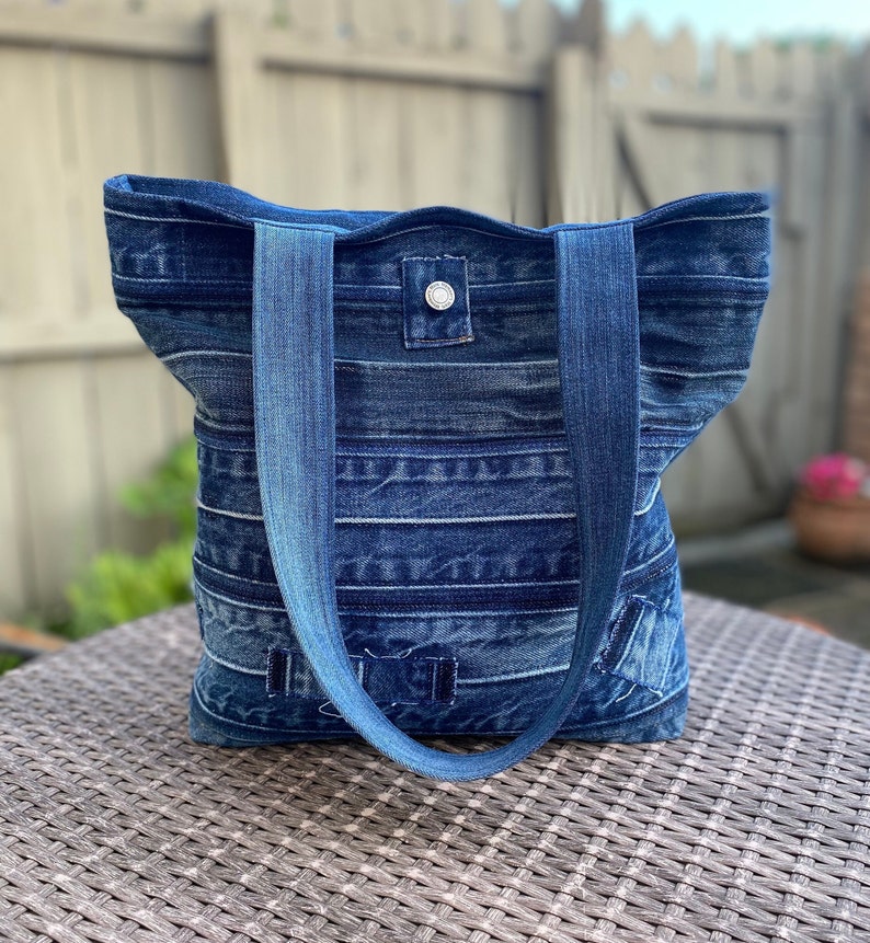 Denim Tote Handmade Denim Waistband Shoulder Bag Blue Jean Bag Roomy ...