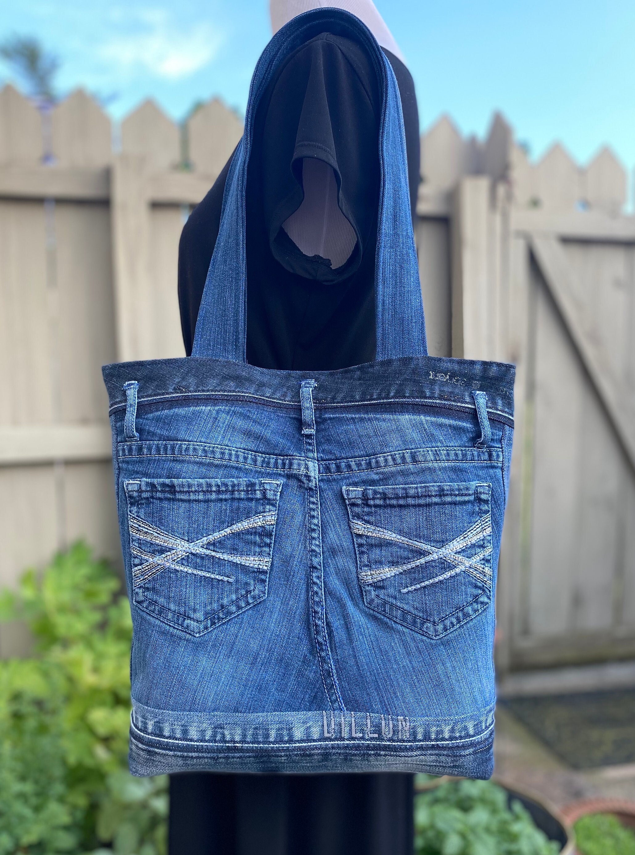 Denim Tote Handmade Denim Waistband Shoulder Bag Blue Jean Bag Roomy ...
