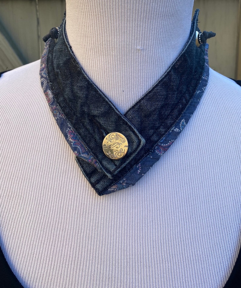 Denim Choker Upcycled Jean Choker Denim Button Necklace Handmade Denim ...