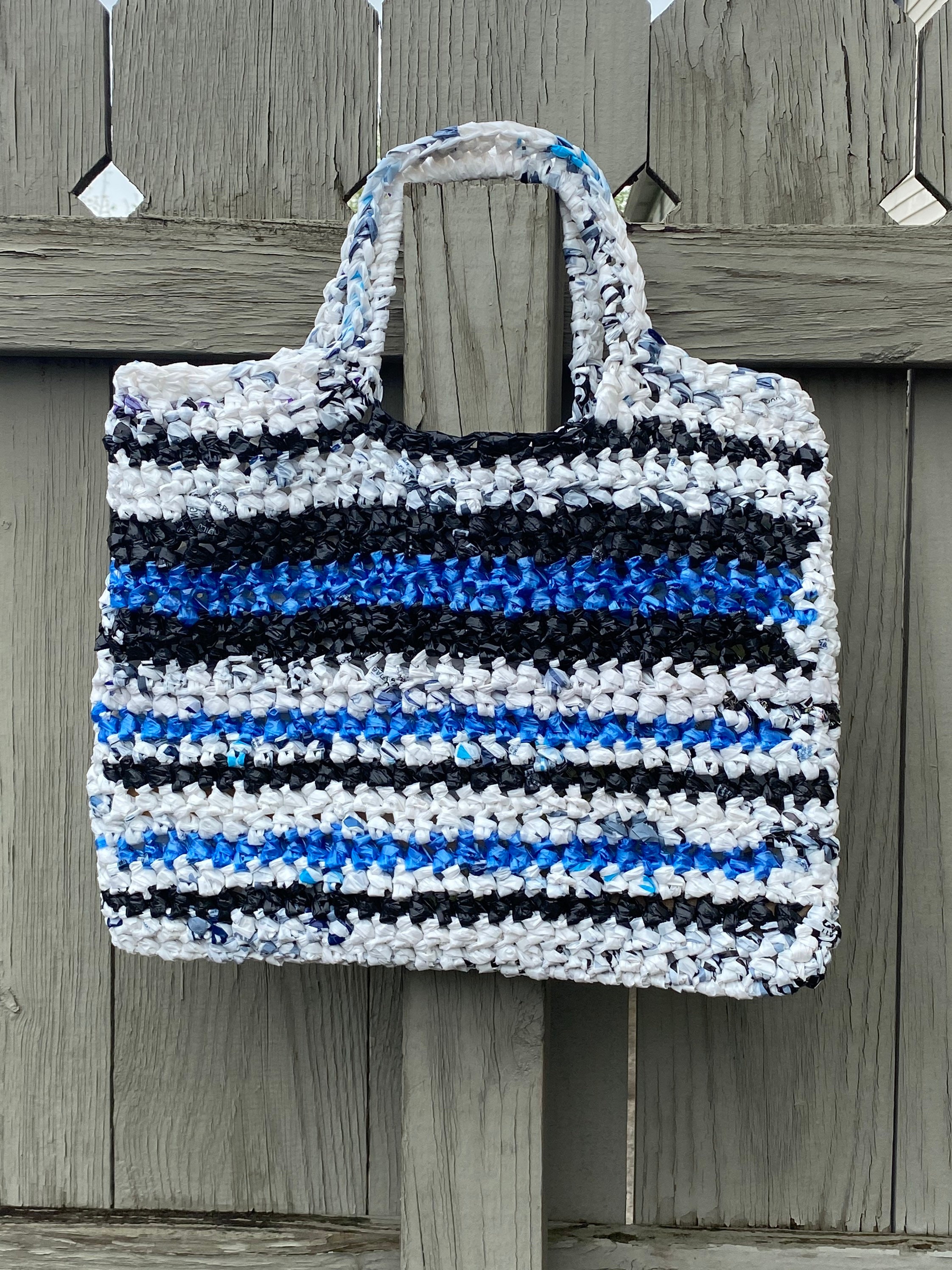 Plarn Tote Reusable Grocery Bag Crochet Plarn Tote Handmade Tote ...
