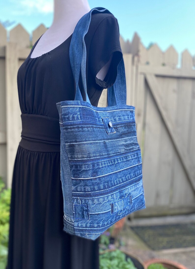 Denim Tote Handmade Denim Waistband Shoulder Bag Blue Jean Bag Roomy ...