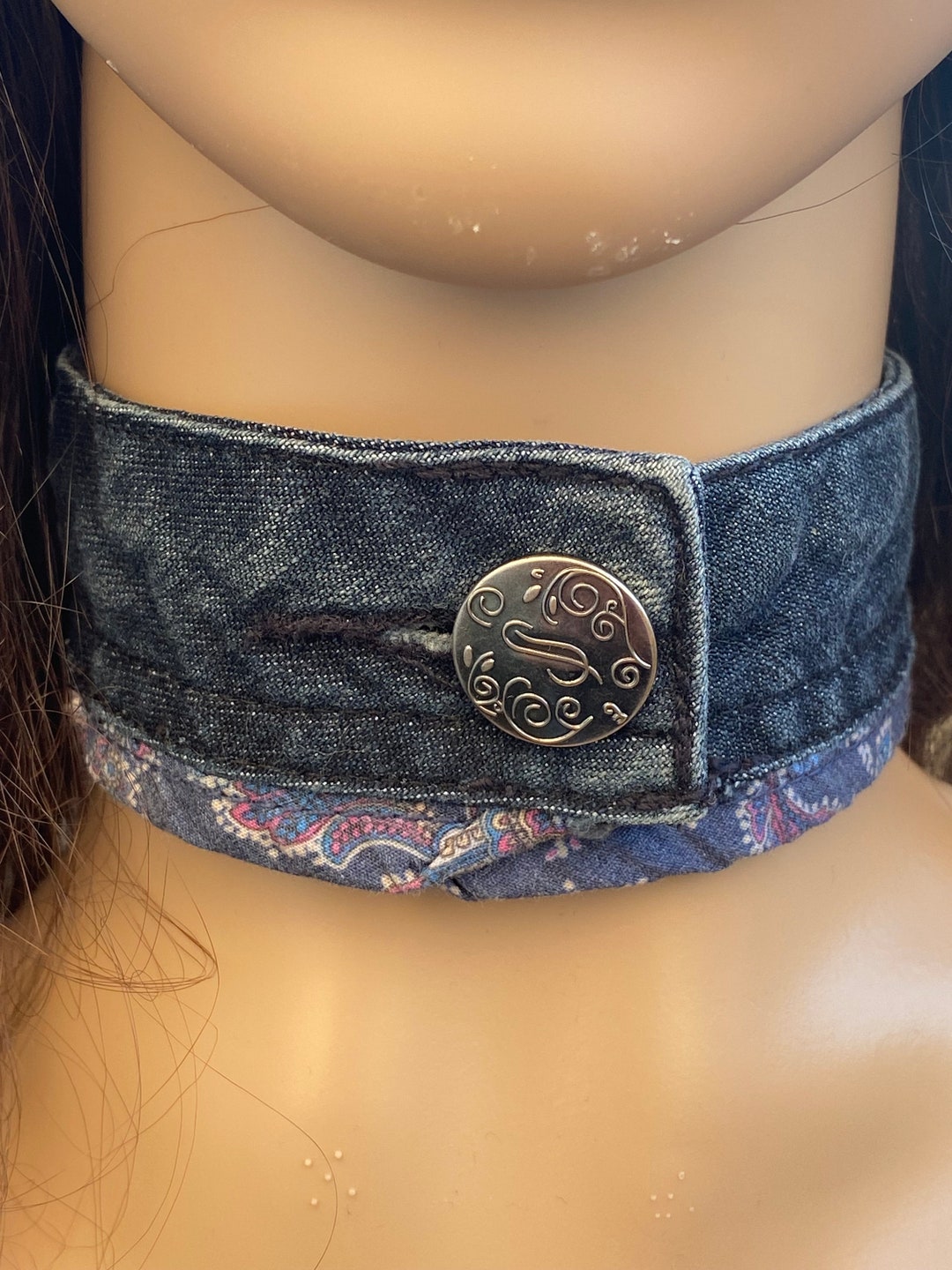 Denim Choker Upcycled Jean Choker Denim Button Necklace Handmade Denim ...