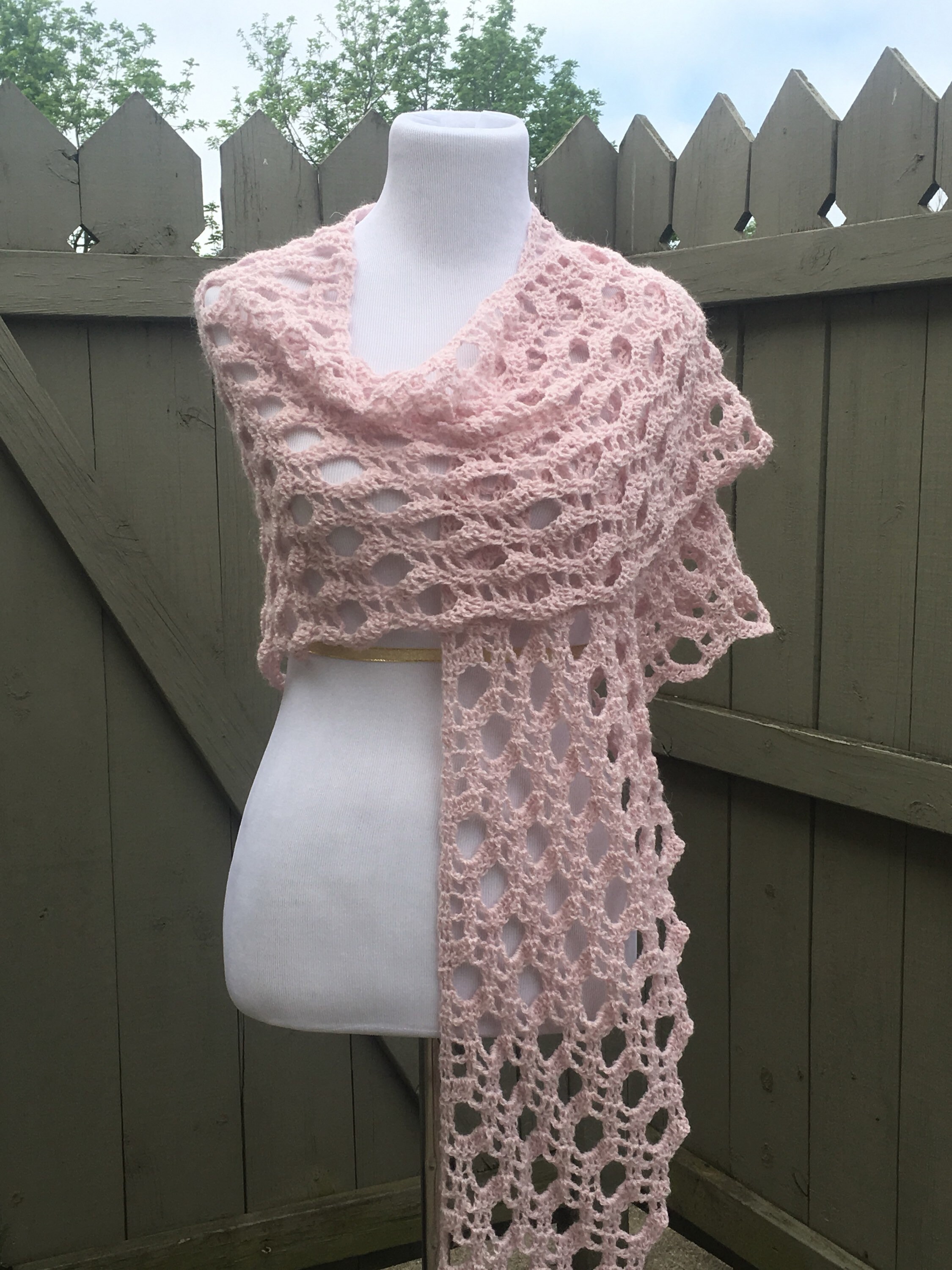 Pink Crochet Shawl, Pink Crochet Wrap, Filet Crochet Shawl, Lightweight ...