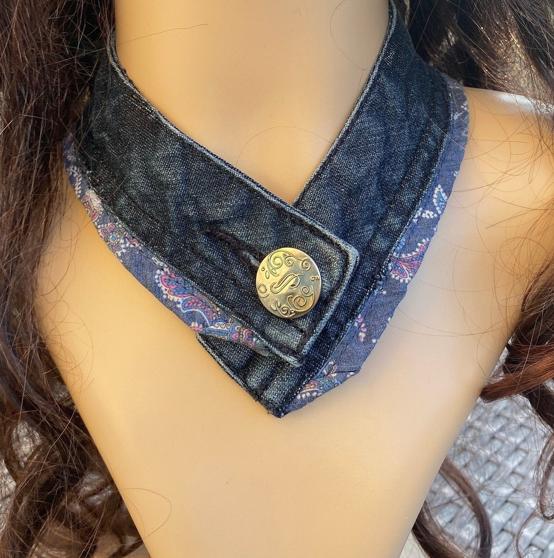 Denim Choker Upcycled Jean Choker Denim Button Necklace Handmade Denim ...
