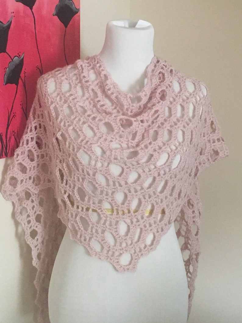 Pink Crochet Shawl, Pink Crochet Wrap, Filet Crochet Shawl, Lightweight ...