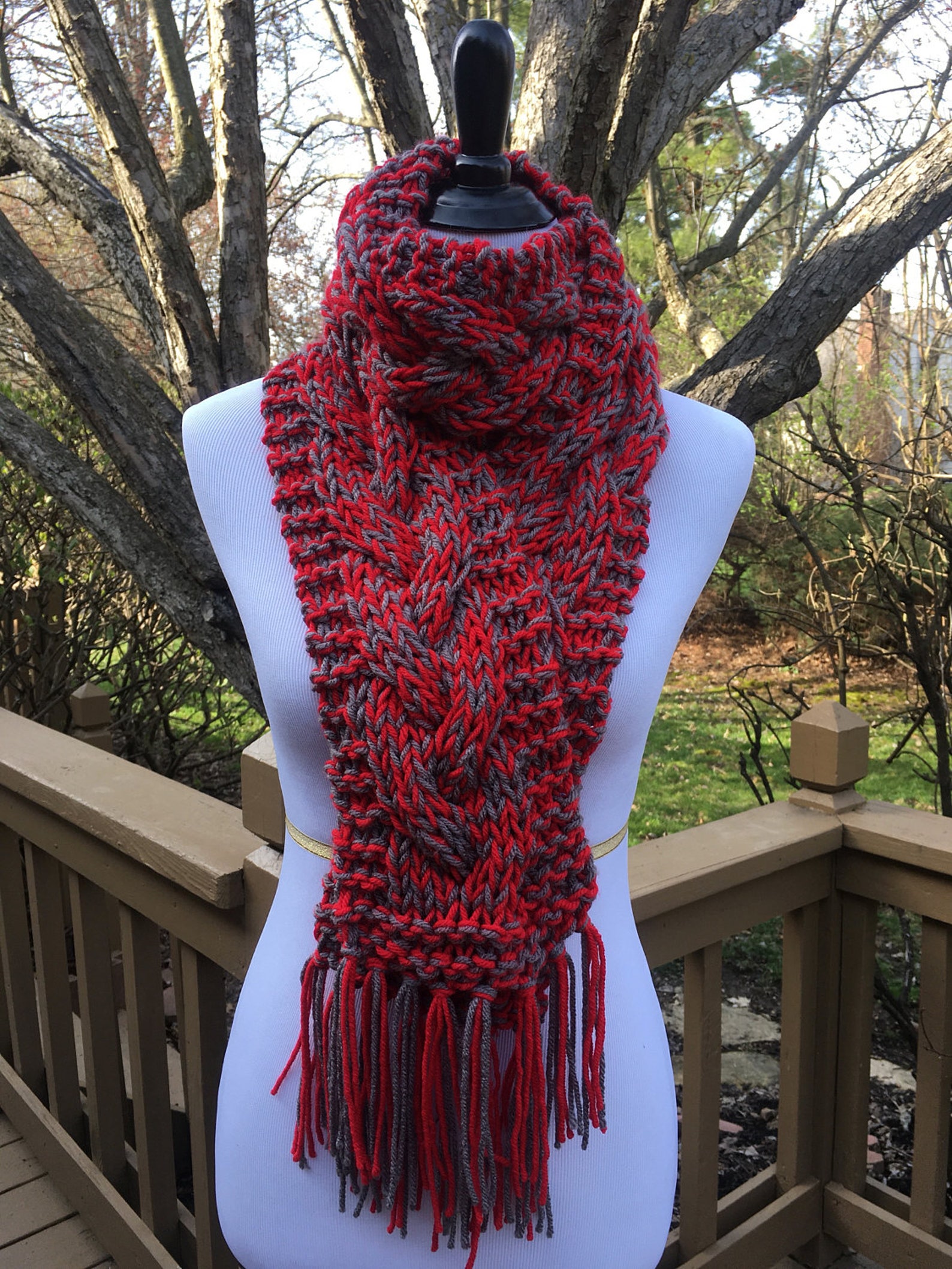 Ohio State University Knit Scarf, OSU Knit Scarf, Scarlet & Gray Cable ...