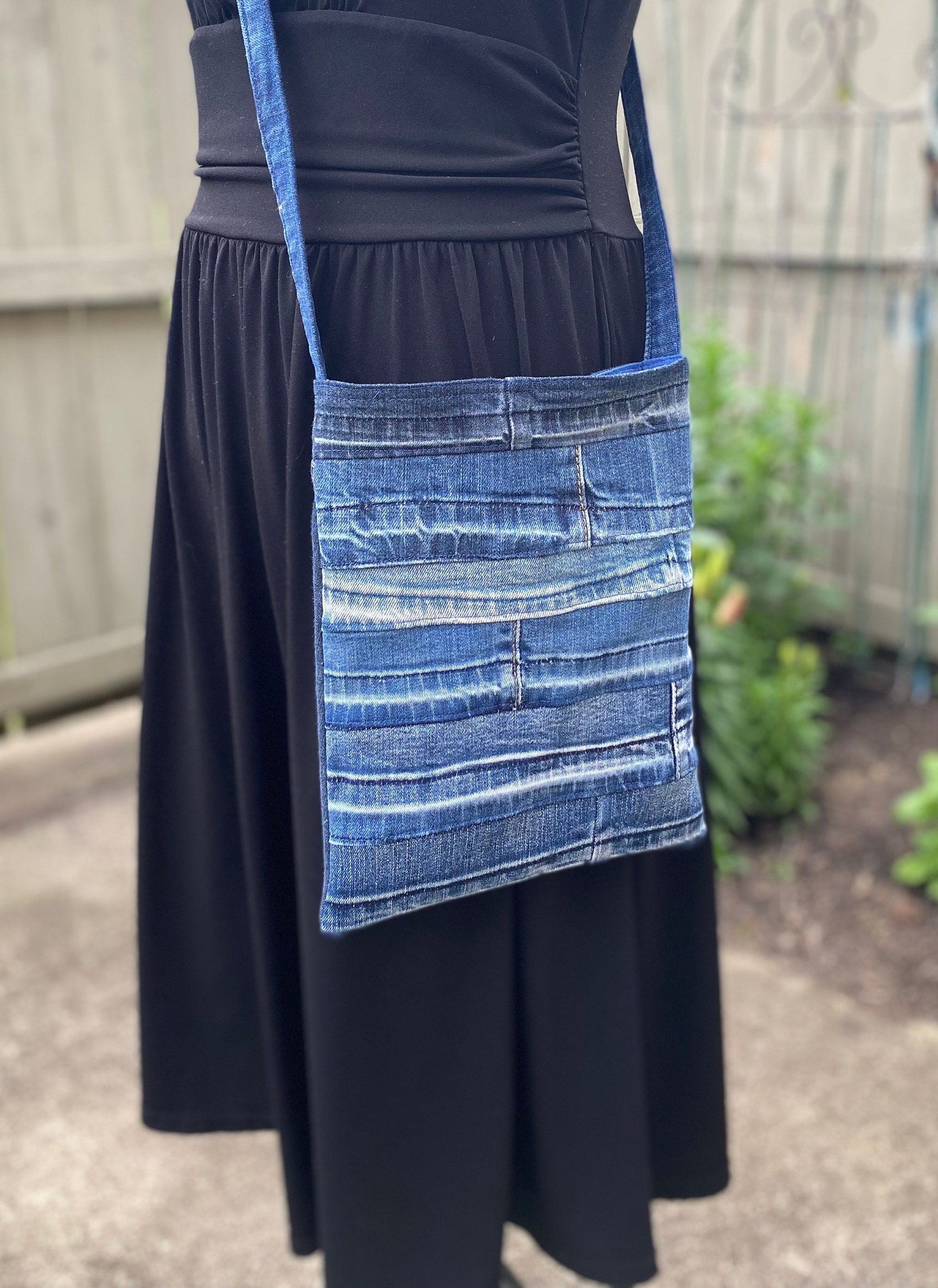 Denim Crossbody Purse Handmade Denim Shoulder Bag Blue Denim Bag Denim ...