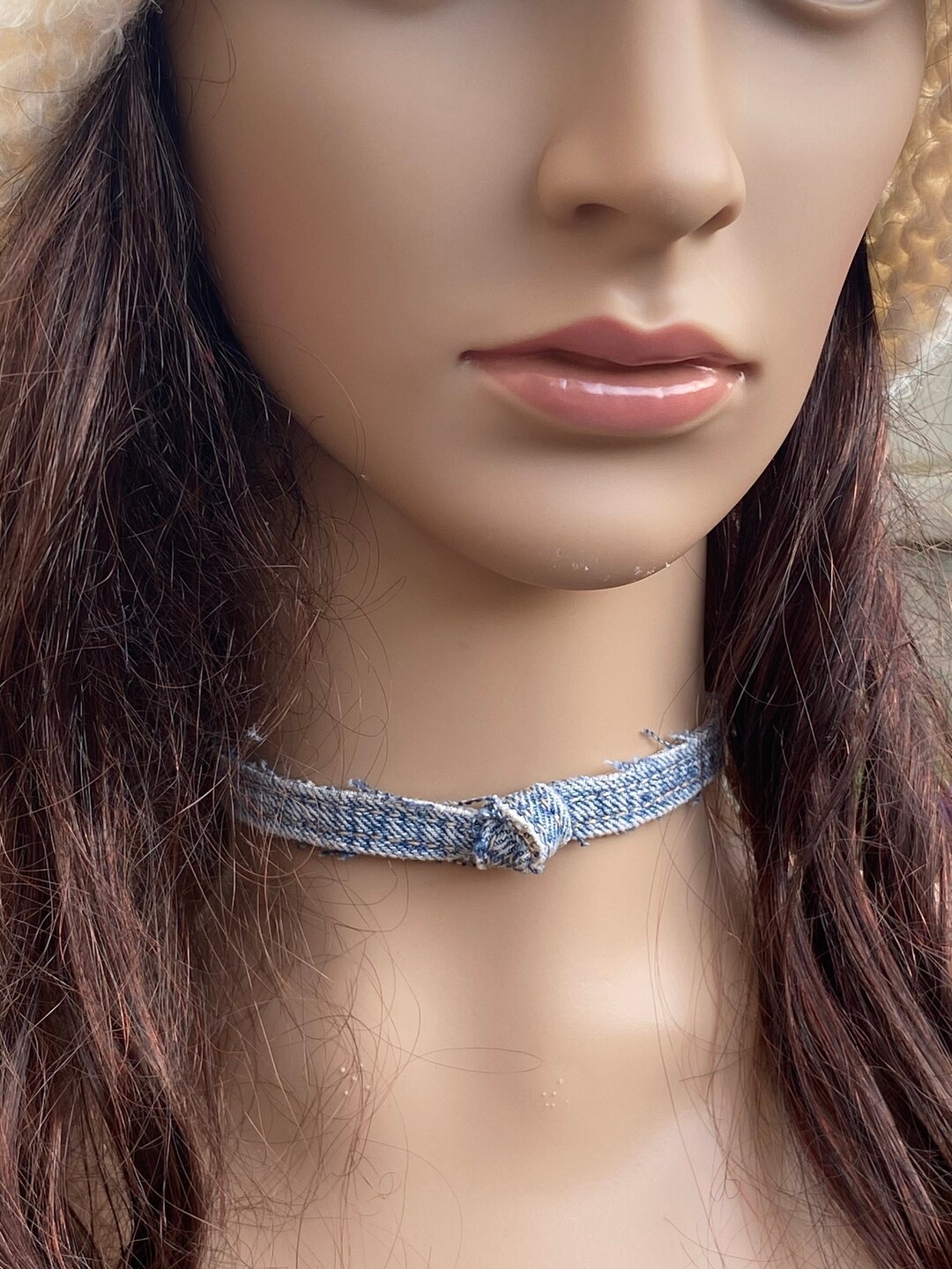 Denim Choker Light Blue Upcycled Denim Choker Repurposed Denim Necklace ...