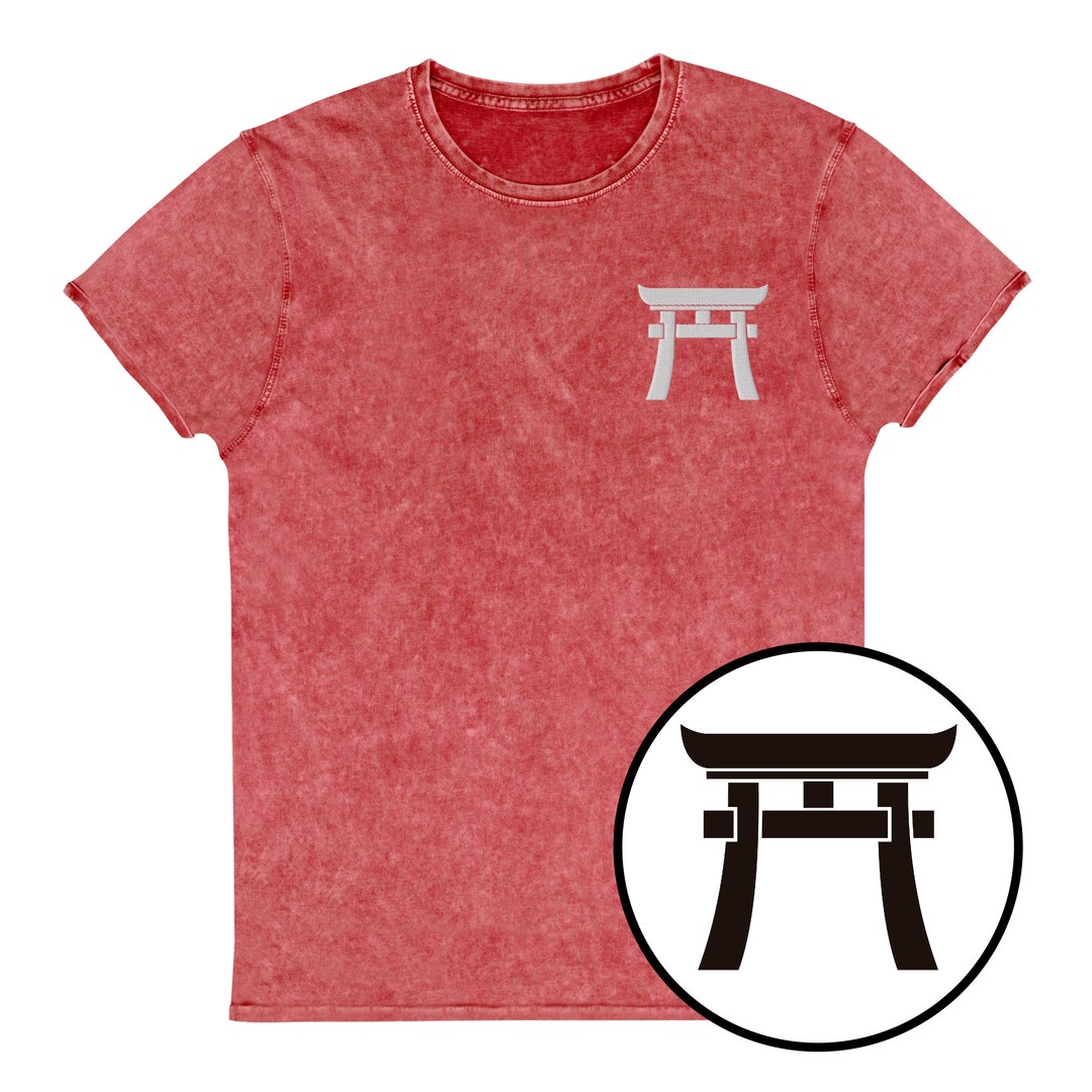 Japanese Kamon鳥居torii Embroidered Denim T-shirt, Unisex, Japanese Kamon ...