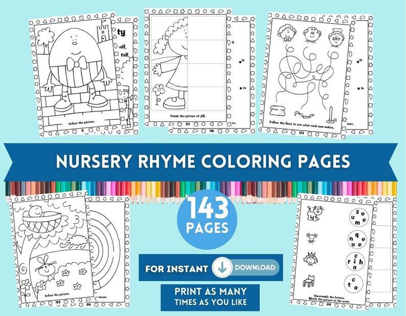 Nursery Rhyme Coloring Activity Pages, Instant Download Print PDF ...