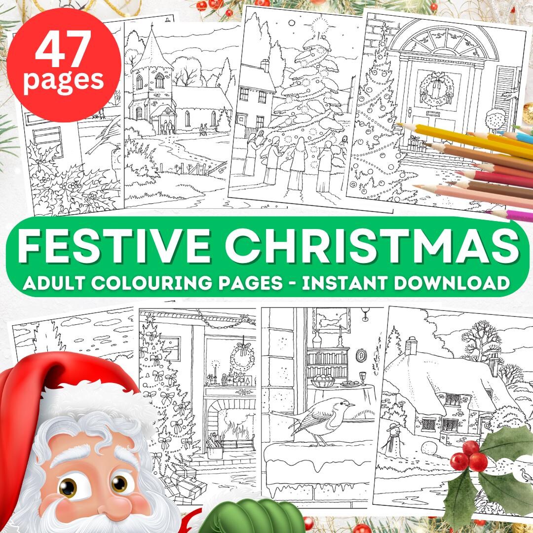 Festive Christmas Coloring Pages: 47 Hand-drawn Designs (digital ...