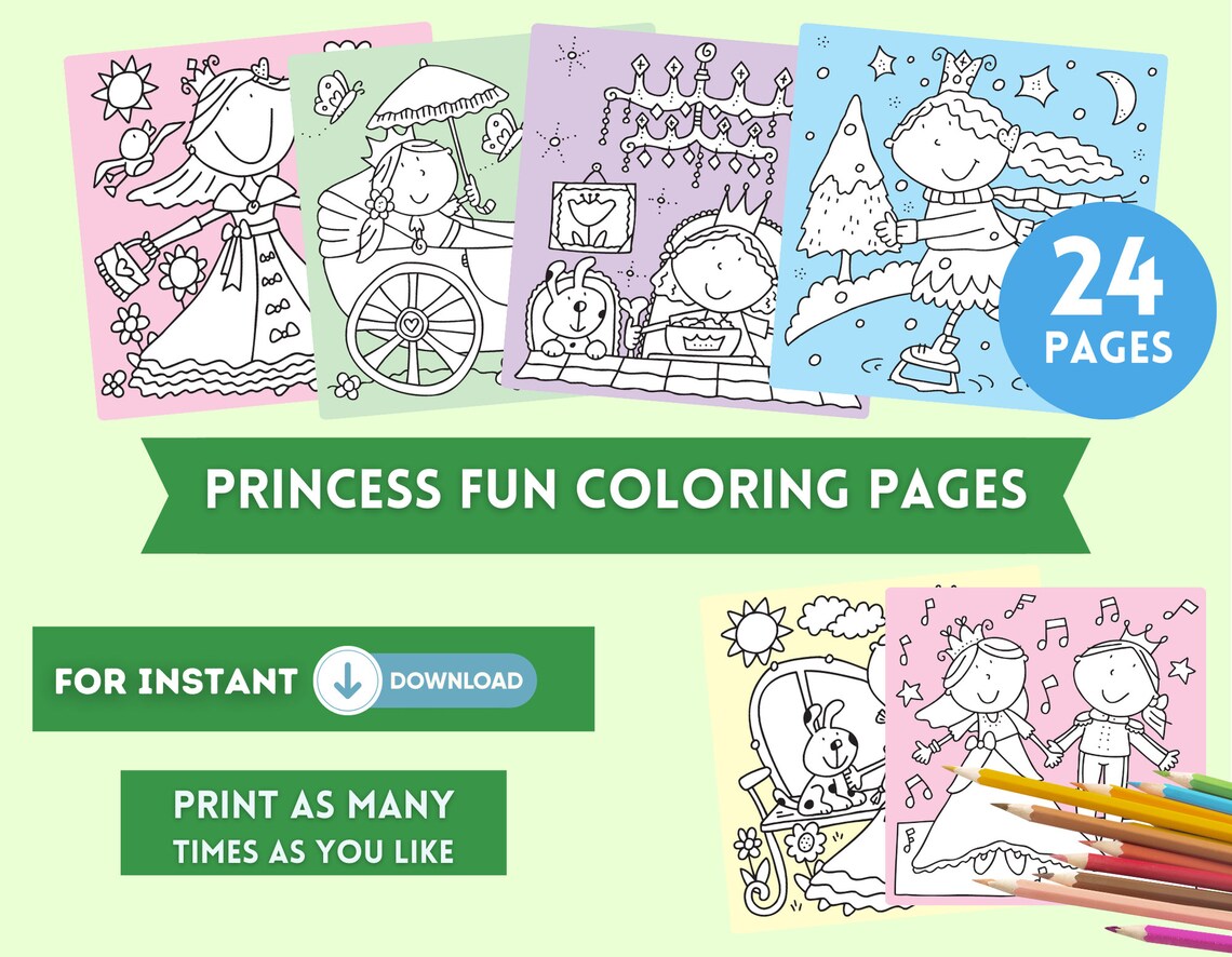 Princess Coloring Pages Party Favor, Cute Princess Coloring Book Party ...