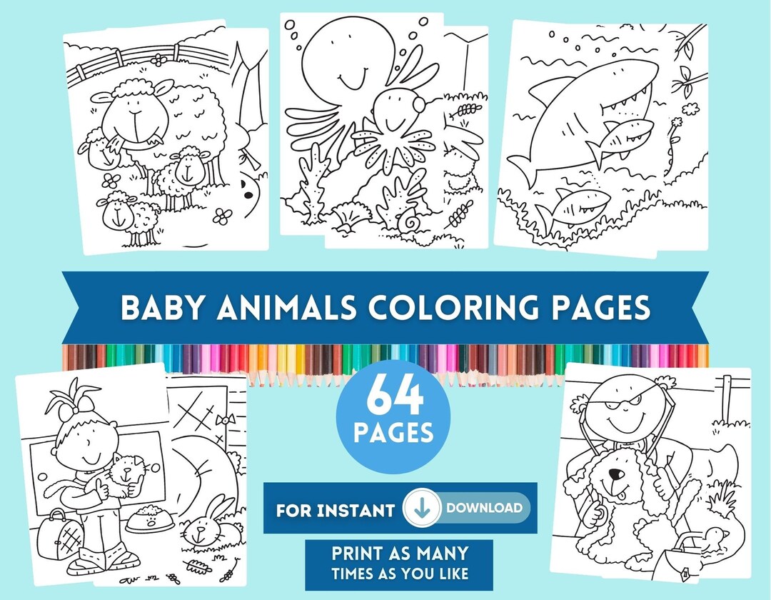 Baby Animal Coloring Pages, Instant Download Print PDF, Coloring Fun ...
