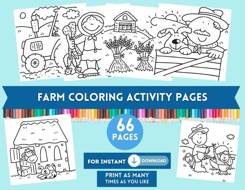 Farm Coloring Page, Printable Coloring Pages for Kids, Farm Birthday ...